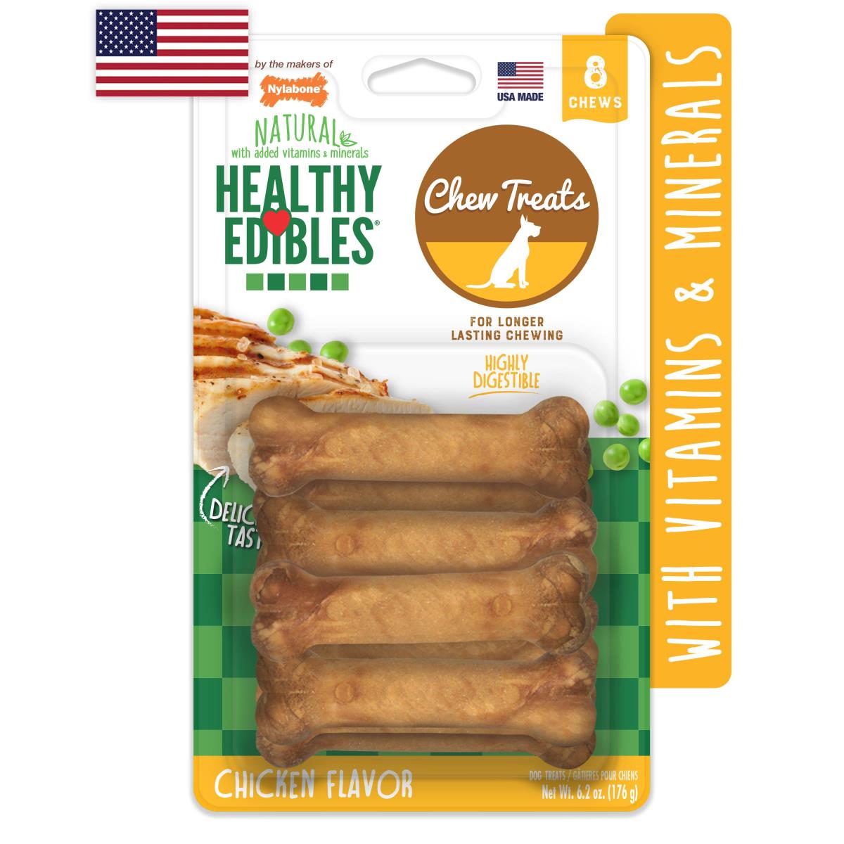 Nylabone Natural Healthy Edibles Chicken Flavored Bone - Petite, 8 ...