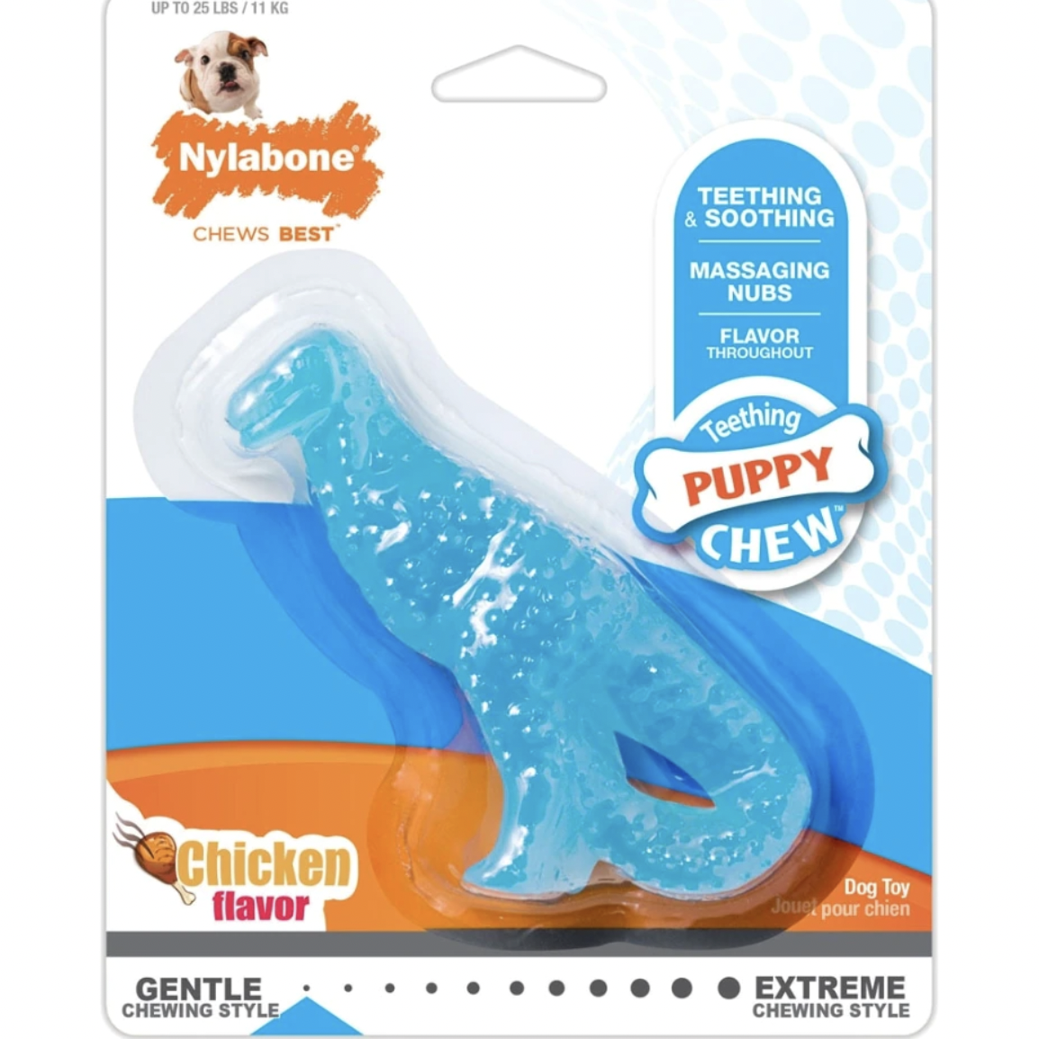 Nylabone Teething Puppy Dino Dental Chew Chicken Flavor Bone Toy - Blue ...
