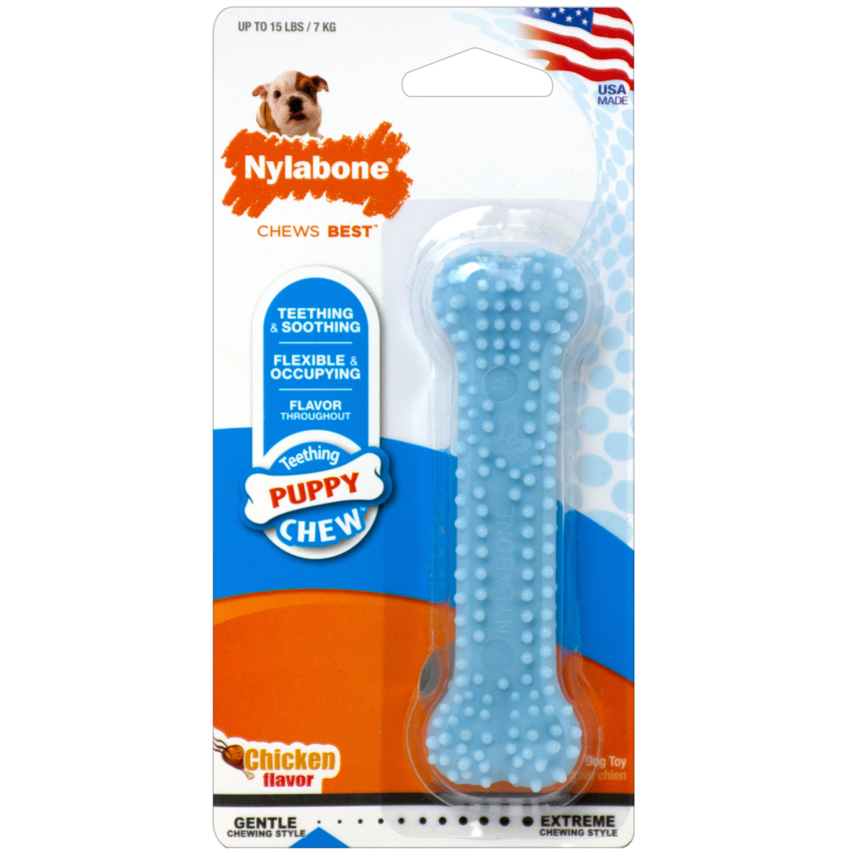 Nylabone Teething Puppy Dental Chew Chicken Flavor Bone Toy - Blue ...